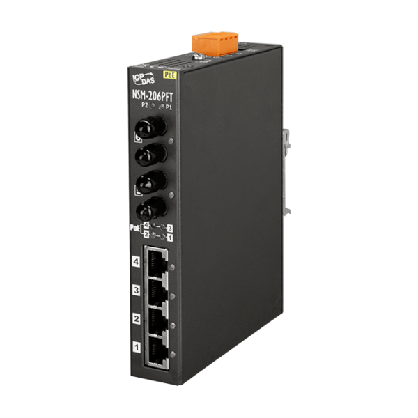 NSM-206PFT 4-port 10/100 Mbps PoE(PSE)Ethernet Switch with 2 fiber ports (Multi-mode, ST ...