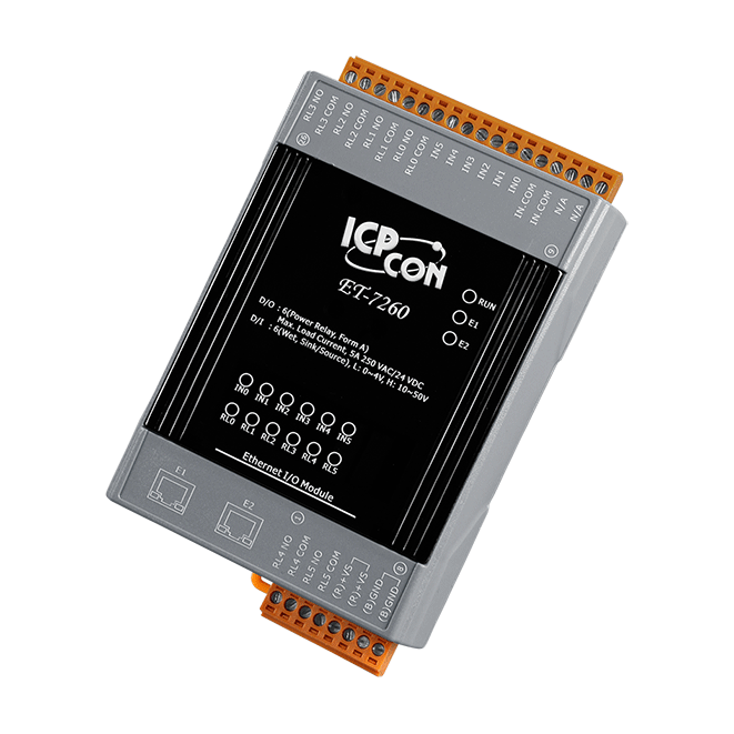 ET-7260 Ethernet I/O Module with 2-port Ethernet Switch, 6-ch Power Relay & 6-ch DI - OKSA