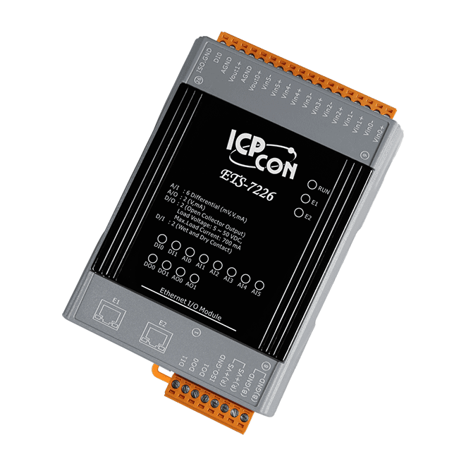 ETS-7226 Ethernet I/O Module with 2-port Ethernet Switch, 6-ch AI, 2-ch AO, 2-ch DI & 2-ch DO - OKSA